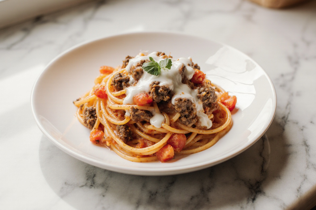 One pot creamy tomato beef pasta – Easy Weeknight Comfort Food